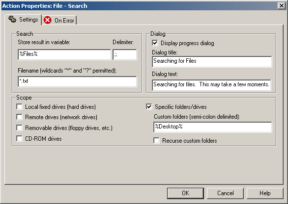 Searching the desktop for text files